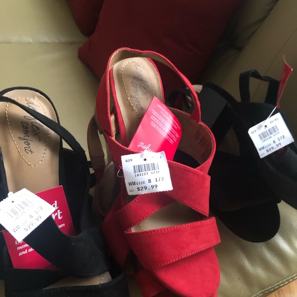 Shoes | New Womans Black And Red Sandals Size Varies | Poshmark